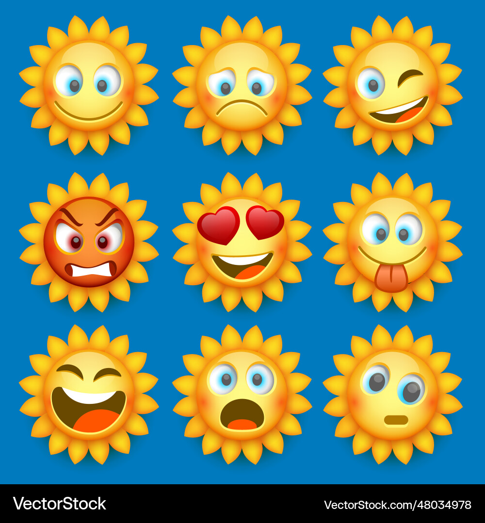 Emoji sun and sad icon set Royalty Free Vector Image
