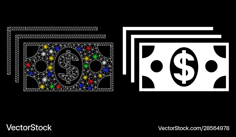 Flare mesh 2d dollar banknotes icon with Vector Image