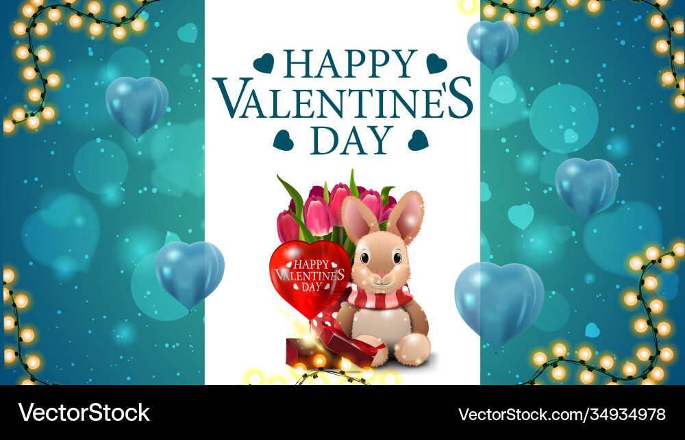 Happy valentines day blue postcard with white Vector Image