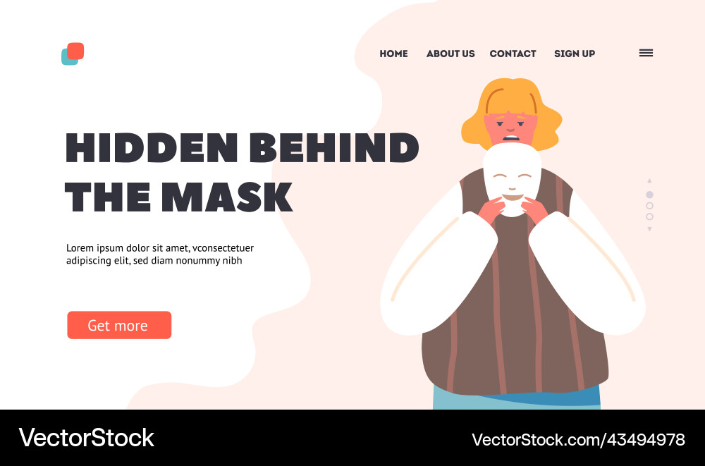 Hidden behind the mask landing page template Vector Image