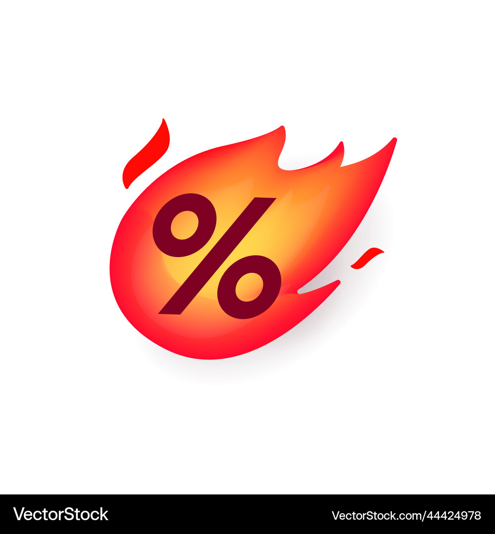 Hot fire with percent icon symbol Royalty Free Vector Image
