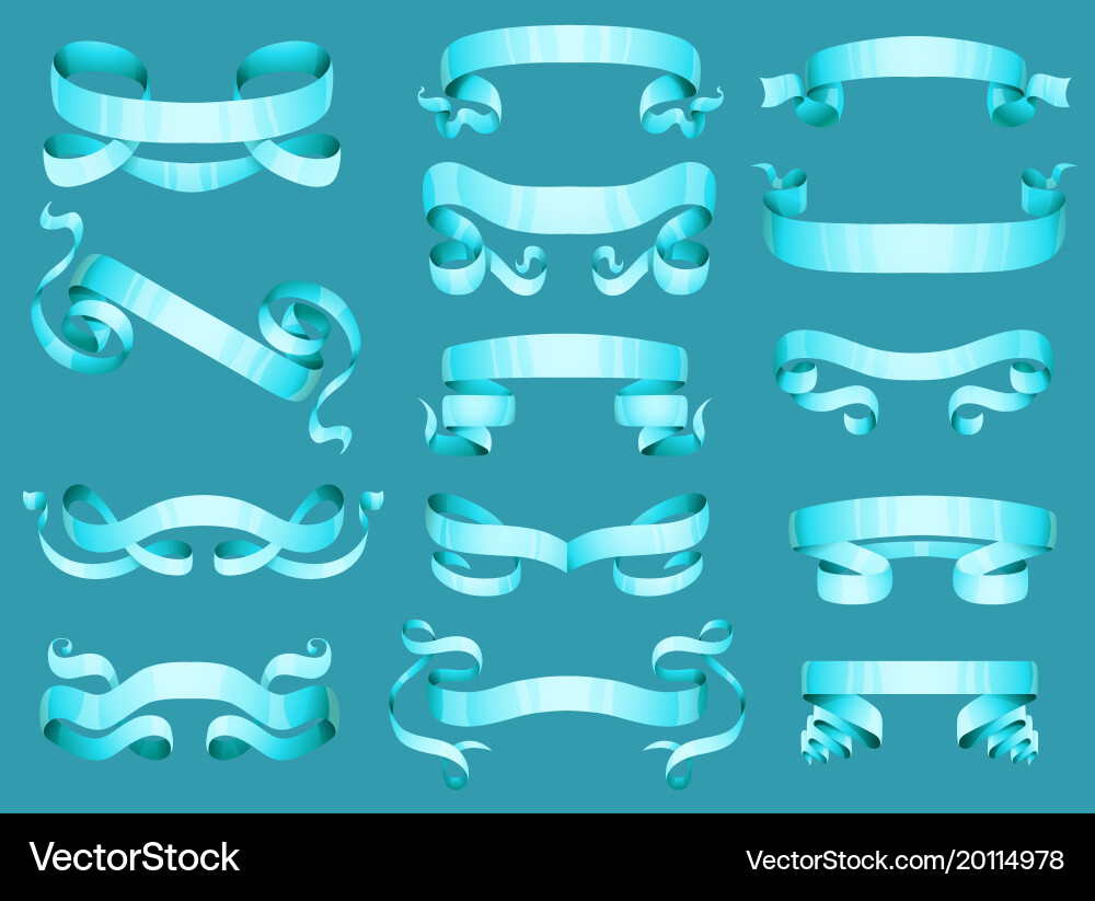 Realistic blue winter ribbons tape flag set Vector Image