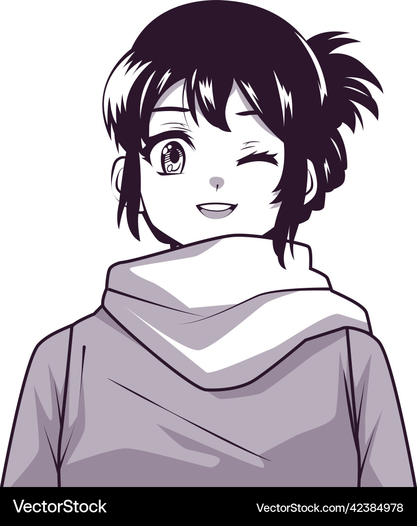 Smiling woman anime style Royalty Free Vector Image