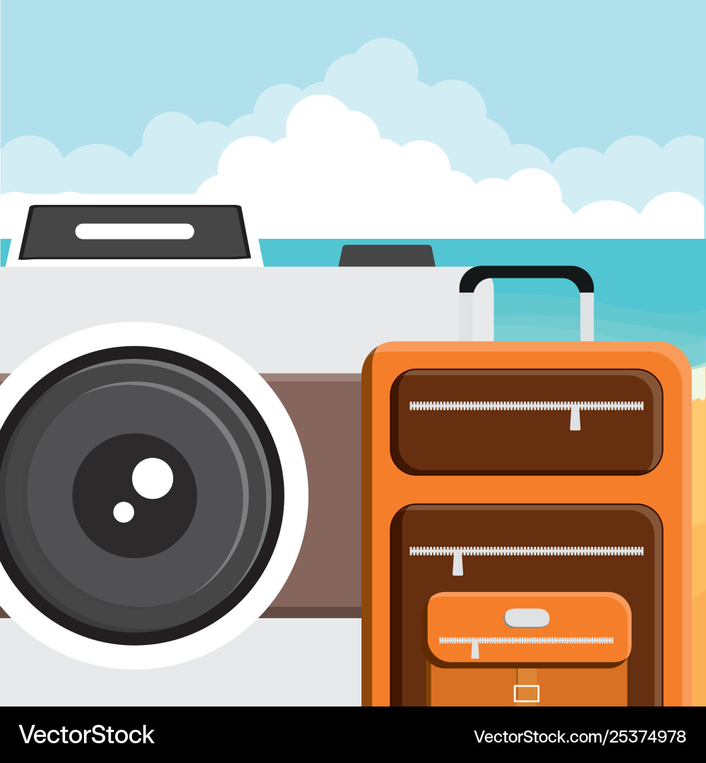 Suitcase travel with camera photographic Vector Image