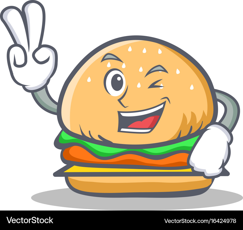Two finger burger character fast food Royalty Free Vector