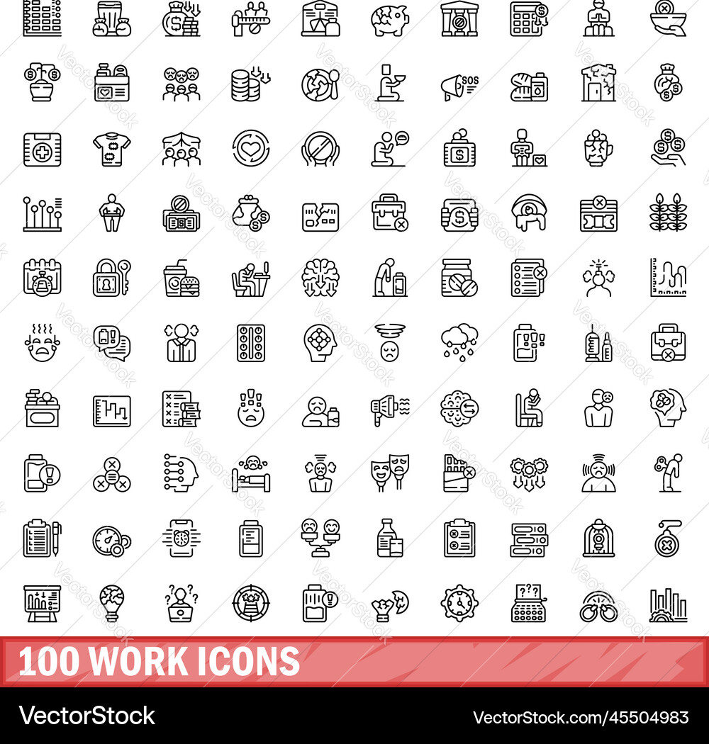 100 work icons set outline style Royalty Free Vector Image