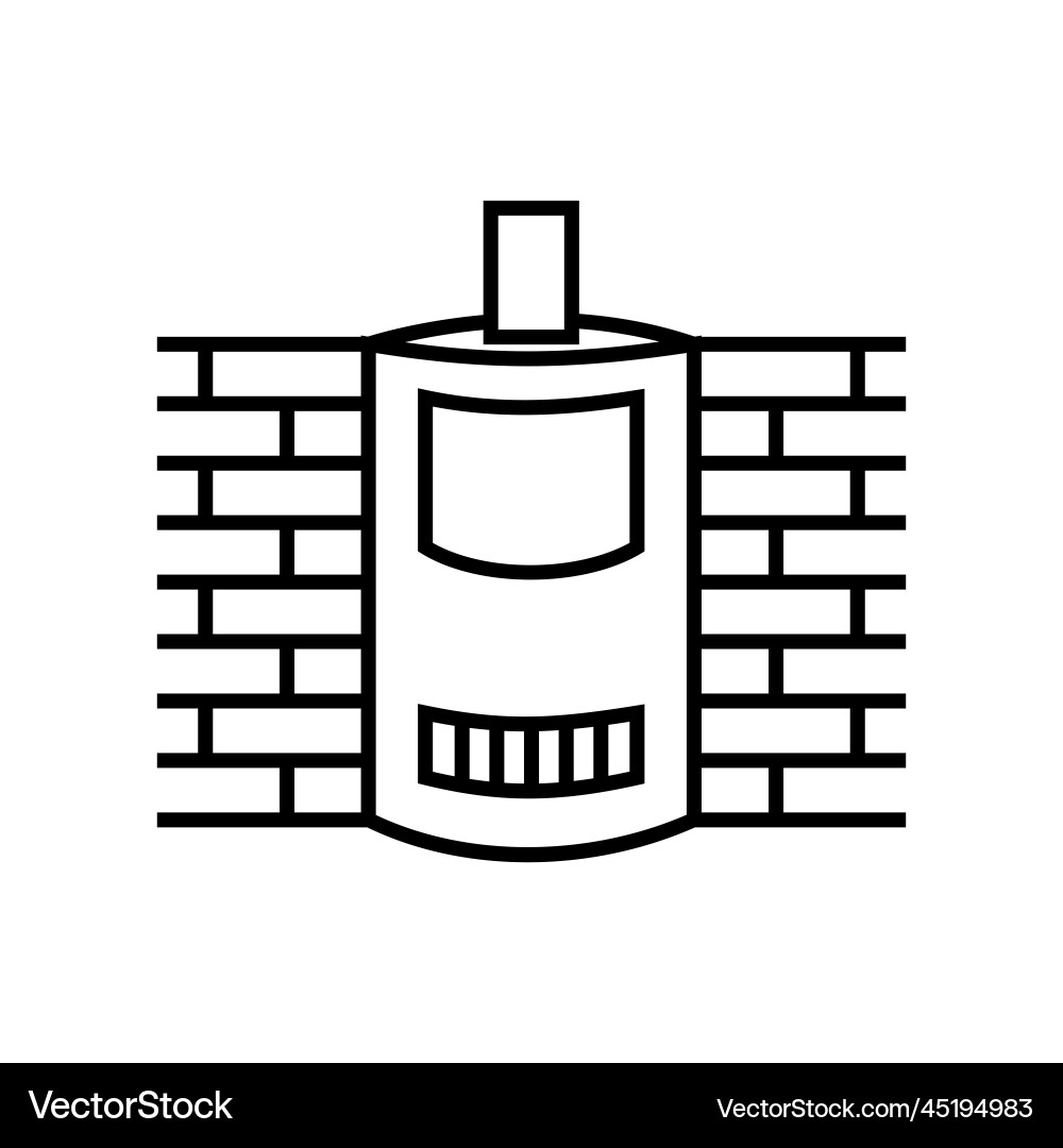 A wood stove with brick wall around linear oven Vector Image