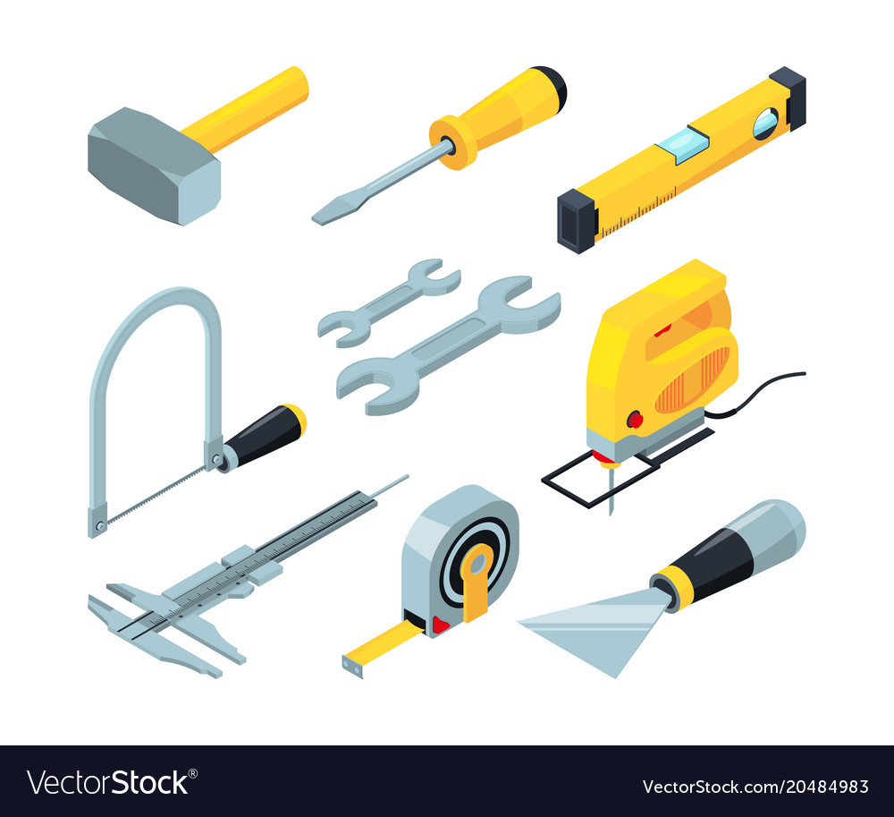 Electronic tools for construction isometric Vector Image