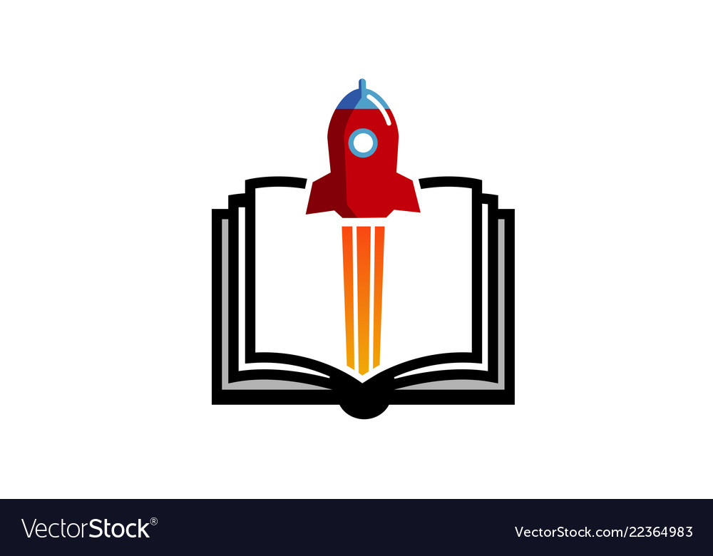 Launch rocket book logo Royalty Free Vector Image