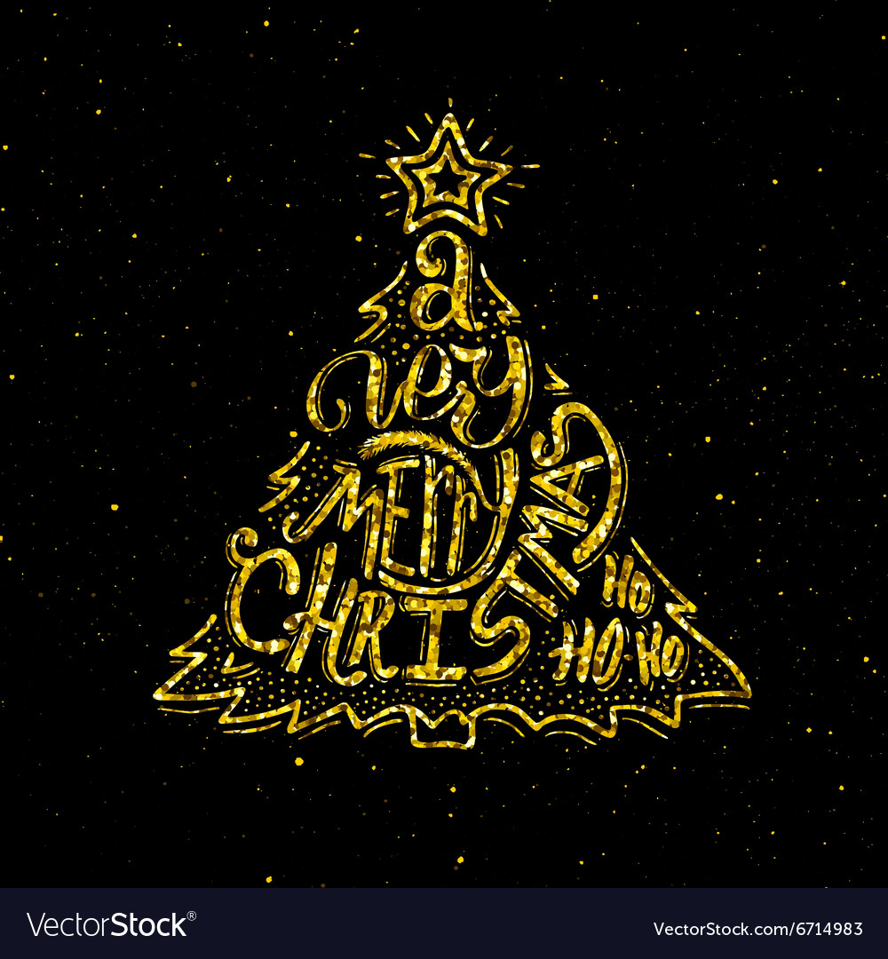 Merry christmas gold glittering lettering design Vector Image