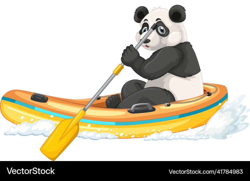 Panda on inflatable boat in cartoon style Vector Image