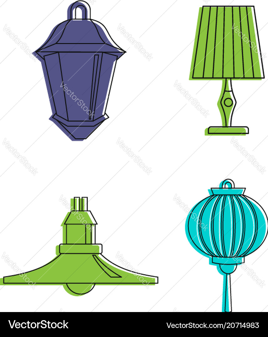 Room lamp icon set color outline style Royalty Free Vector