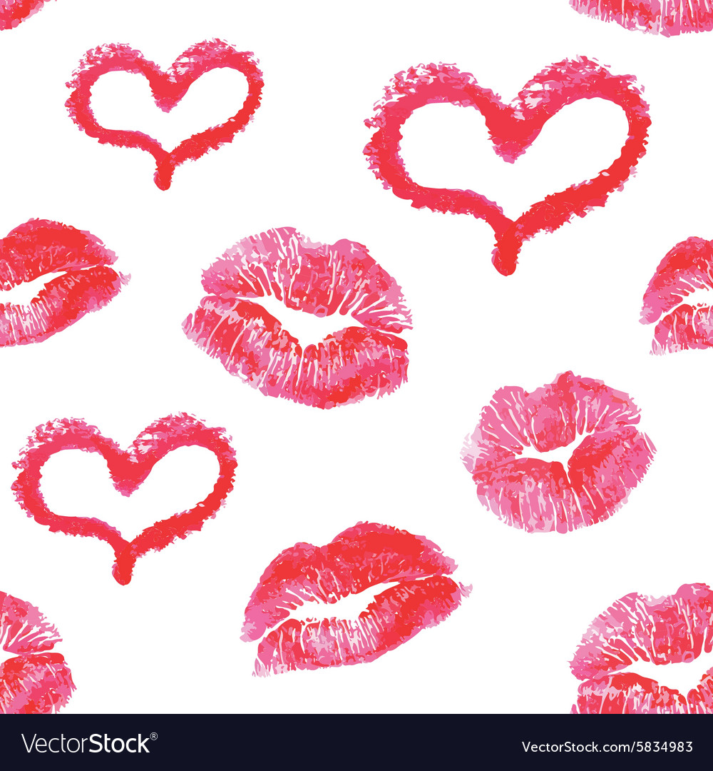 Seamless pattern - red lips kisses prints Vector Image