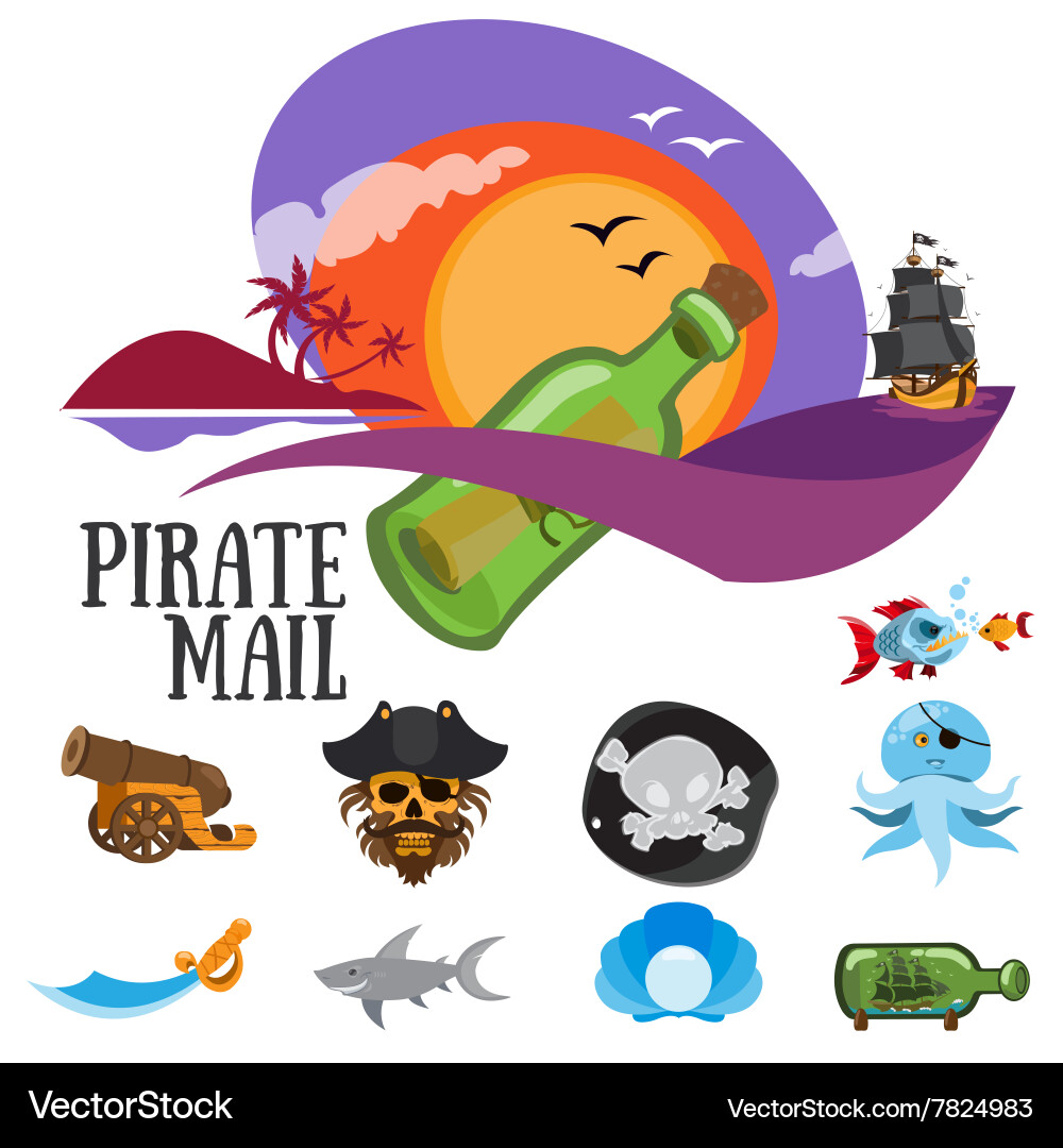 Set of patterns pirate mail and life pirates Vector Image