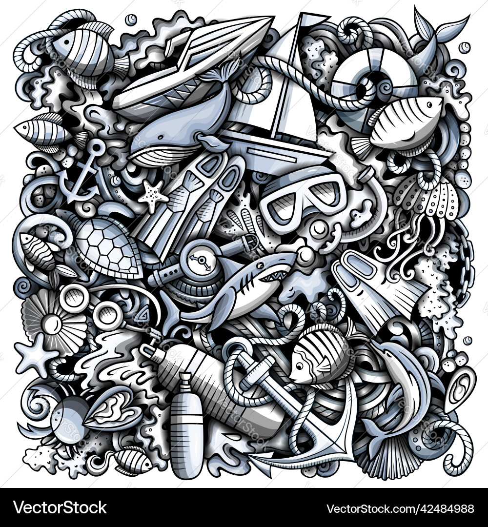Diving cartoon doodles Royalty Free Vector Image