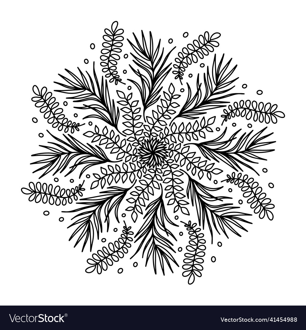 Floral mandala with flowers and leaves in doodle Vector Image