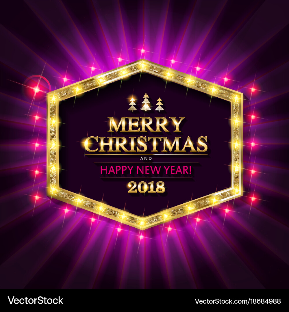 Gold christmas banner with light bulbs Royalty Free Vector