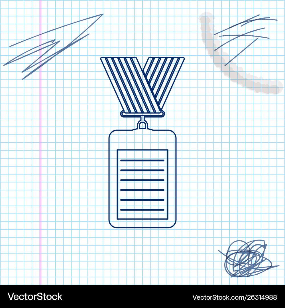 Identification badge with lanyard line sketch icon