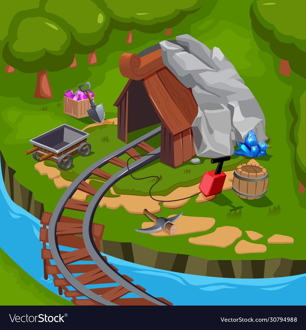 Mining game design composition Royalty Free Vector Image