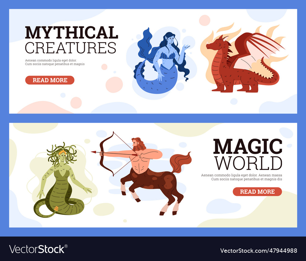 Mythical and magical creatures web banners set Vector Image