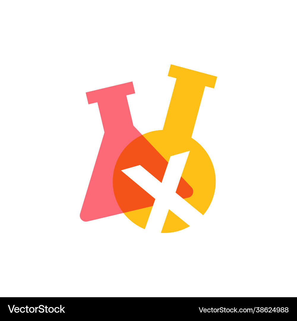 X letter lab laboratory glassware beaker logo icon