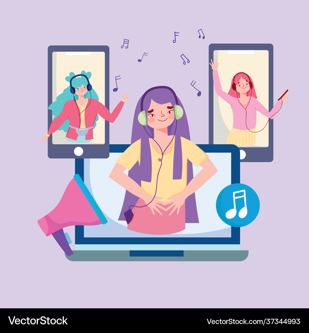 Female listening music Royalty Free Vector Image