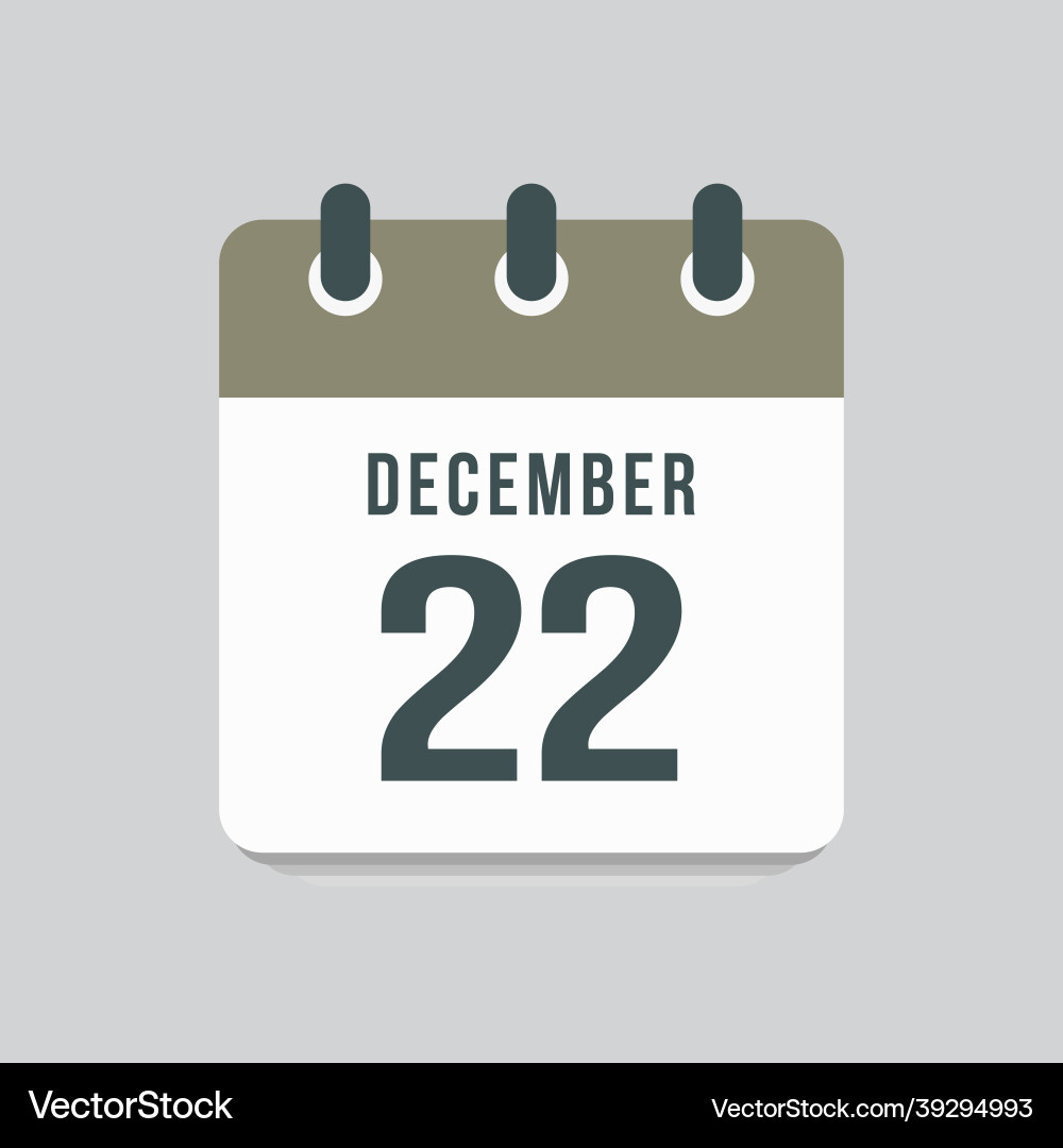 Icon day date 22 decermber template calendar page Vector Image