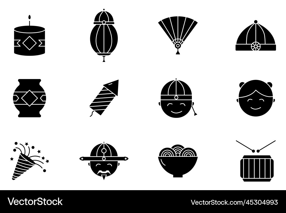 Lunar new year icon set glyph icon style simple Vector Image