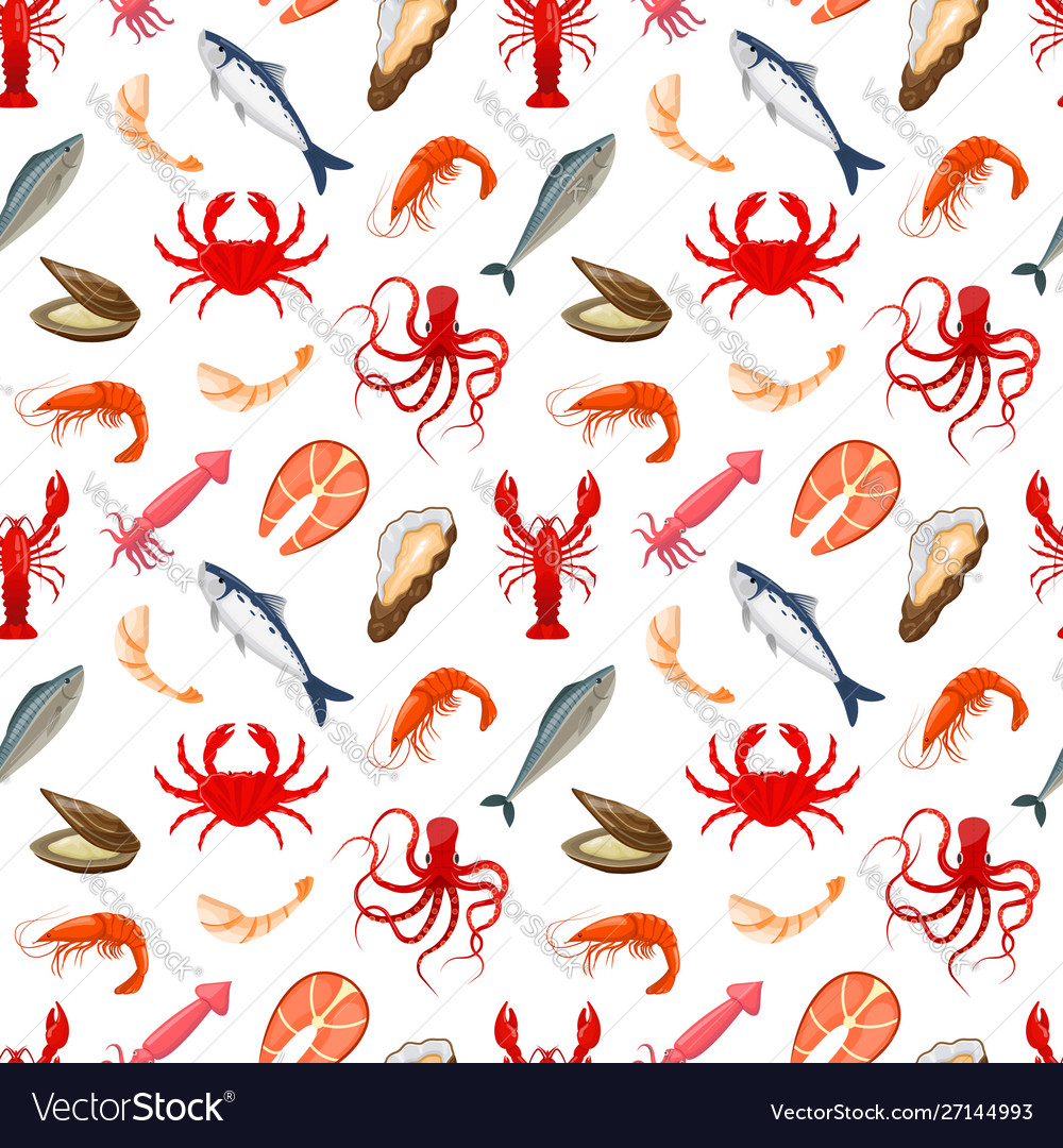 Pattern with seafood Royalty Free Vector Image