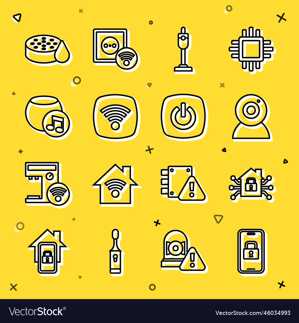 Set Line Digital Door Lock Smart Home Web Camera Vector Image