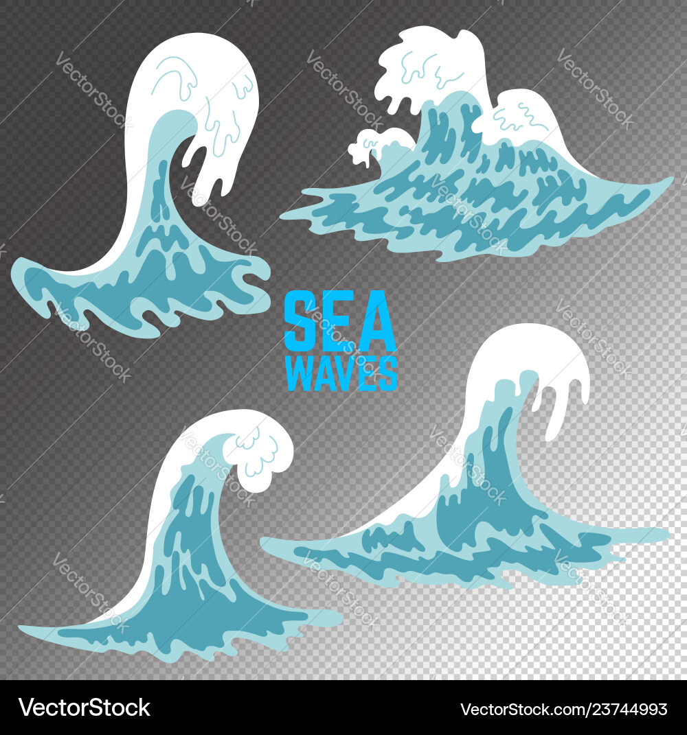 Set of sea waves design elements for poster card Vector Image
