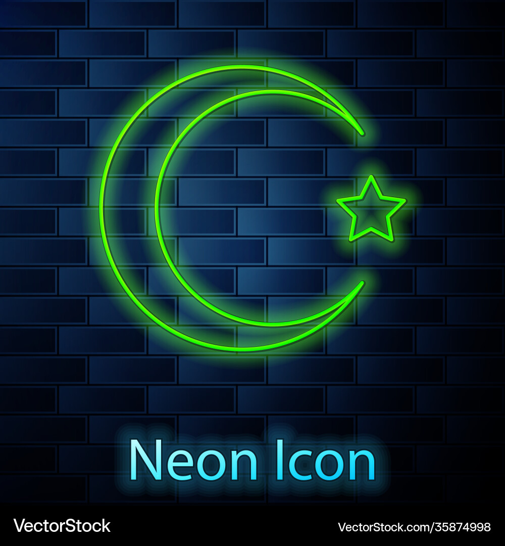 Glowing neon line star and crescent - symbol Vector Image