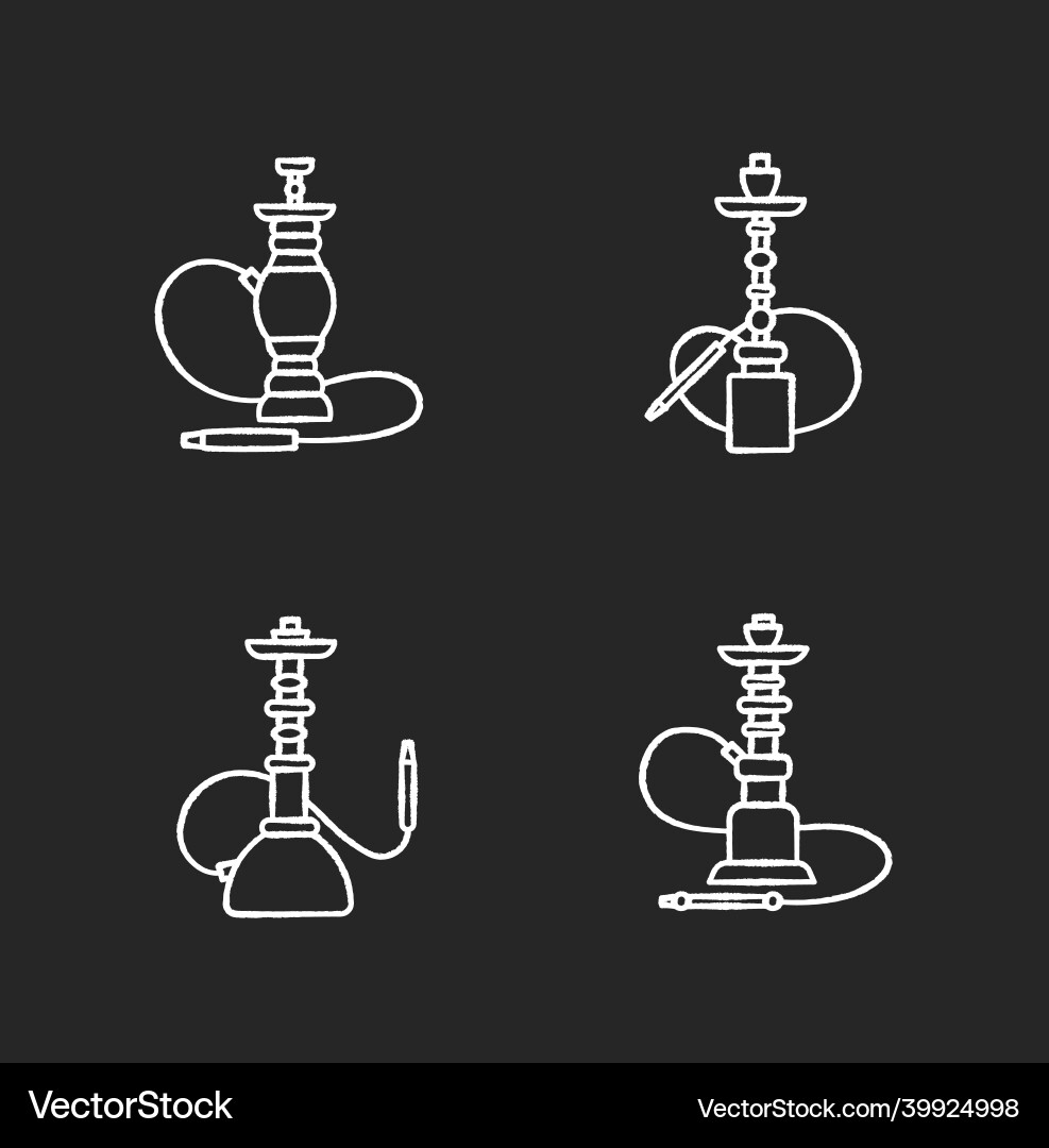 Hookah chalk white icons set on black background Vector Image