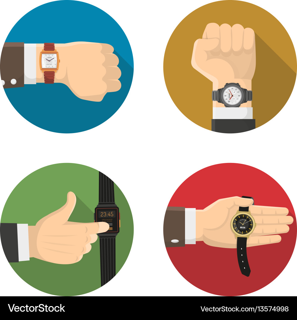 Men watches 4 round flat icons Royalty Free Vector Image