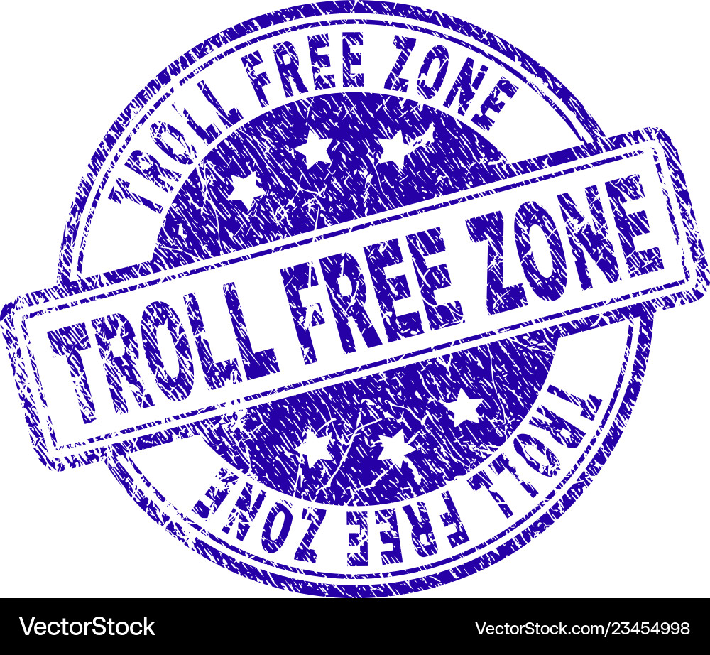 Scratched textured troll free zone stamp seal Vector Image