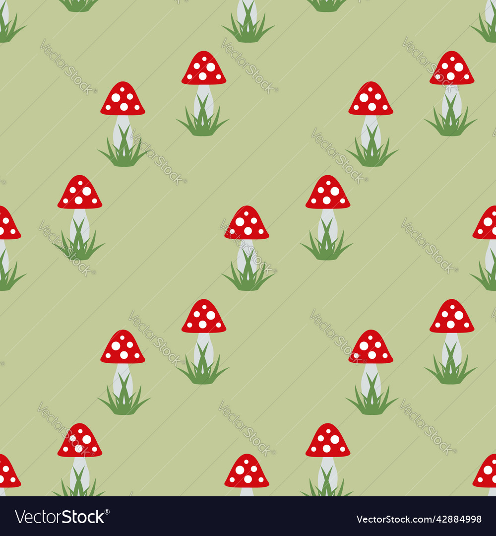 Seamless Pattern With Amanita Muscaria On Light Vector Image