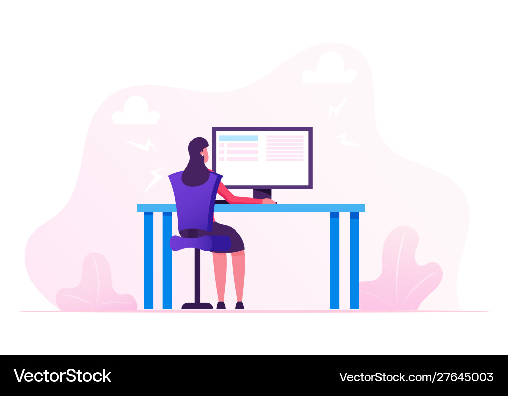 Business woman working on personal computer Vector Image