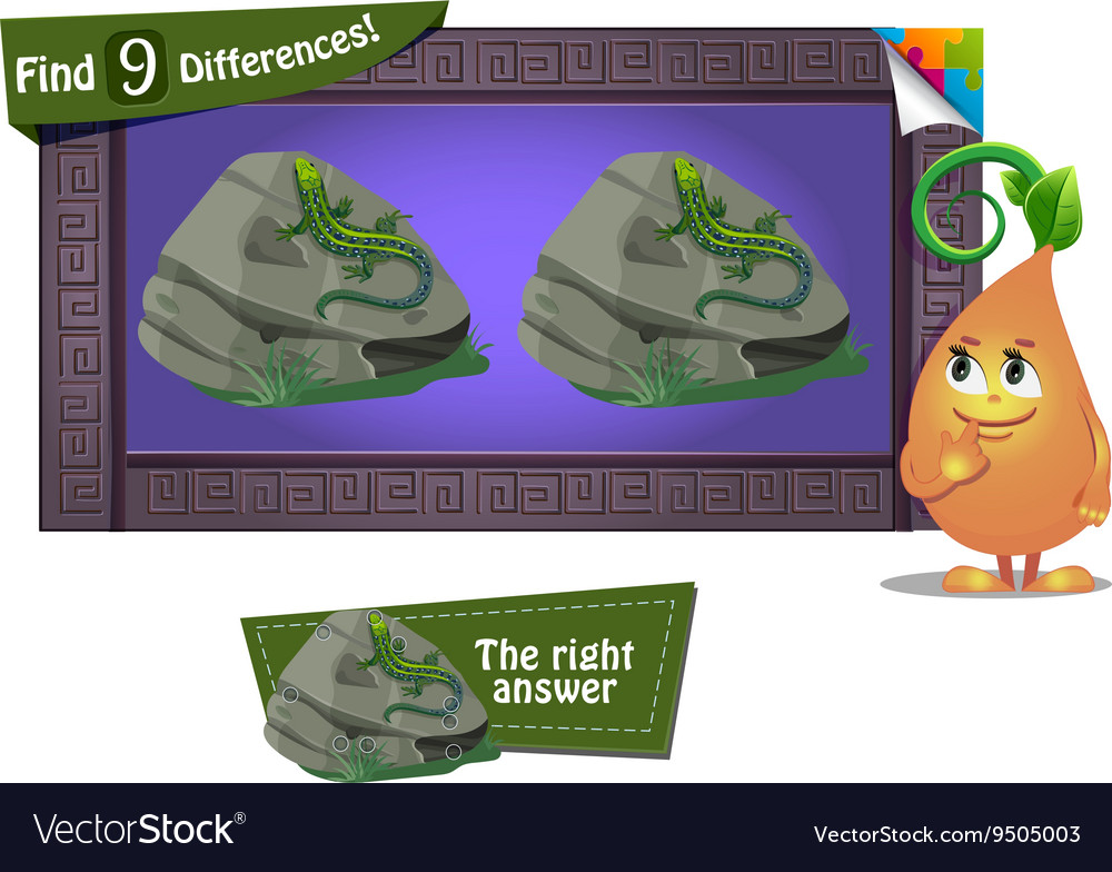 Find 9 differences lizard Royalty Free Vector Image