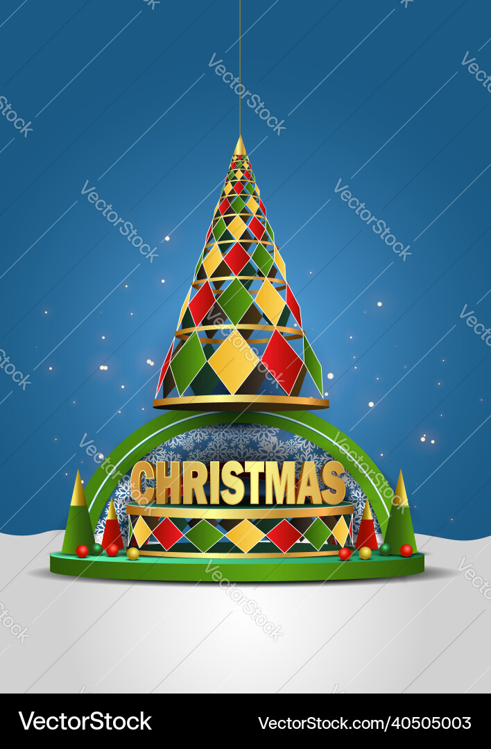 Merry christmas poster design 3d platform Vector Image