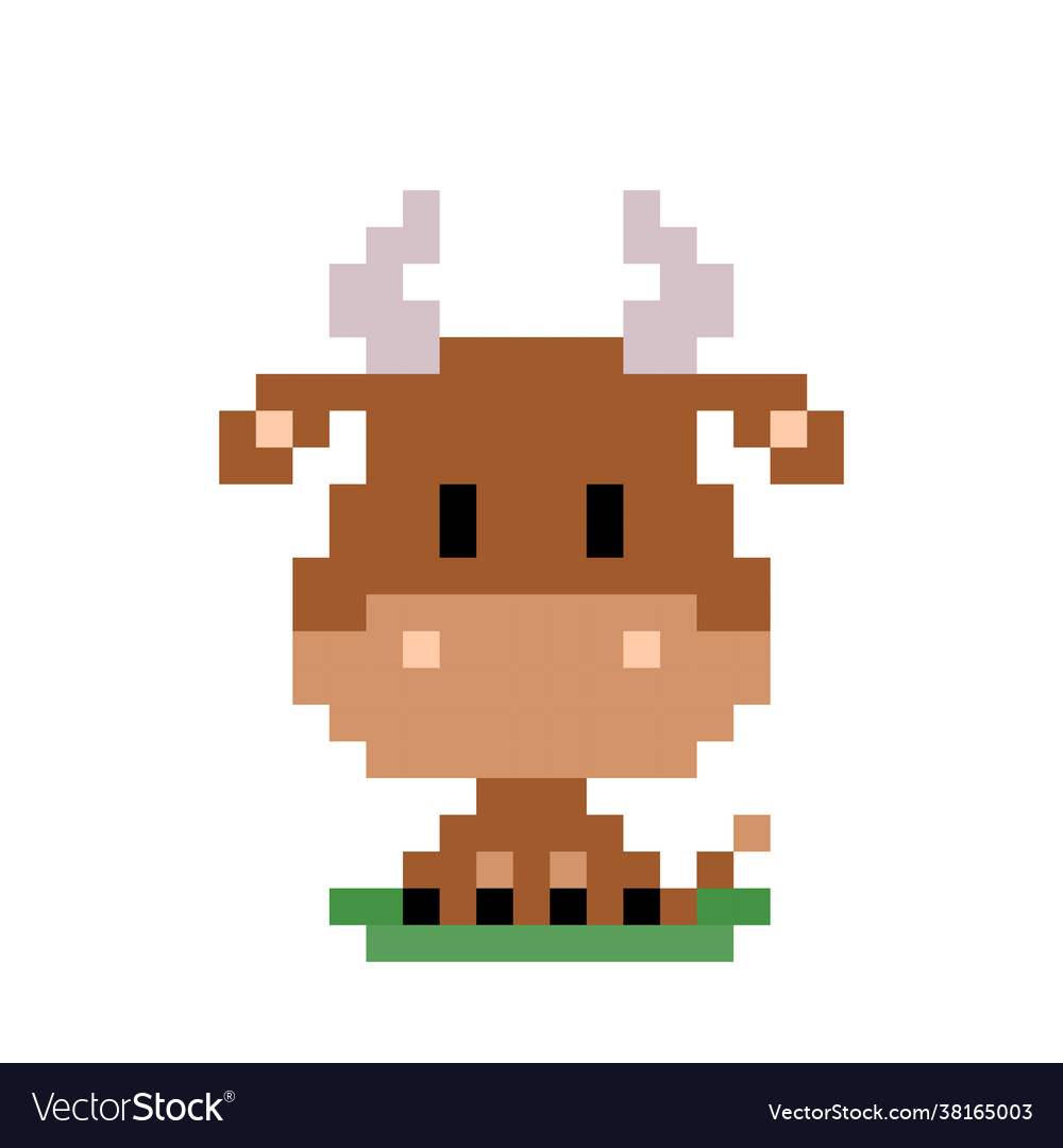 Pixel brown cow image for game assets Royalty Free Vector