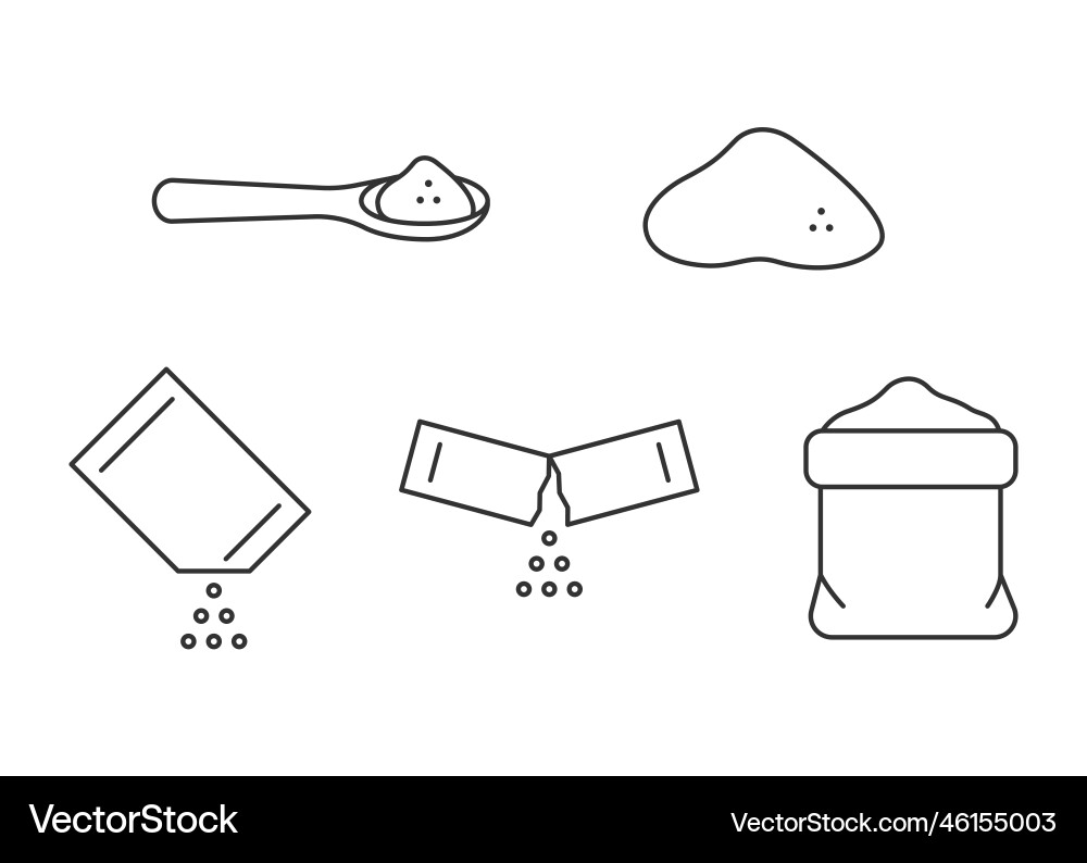Powder in sachet packet sack flour line icon set Vector Image