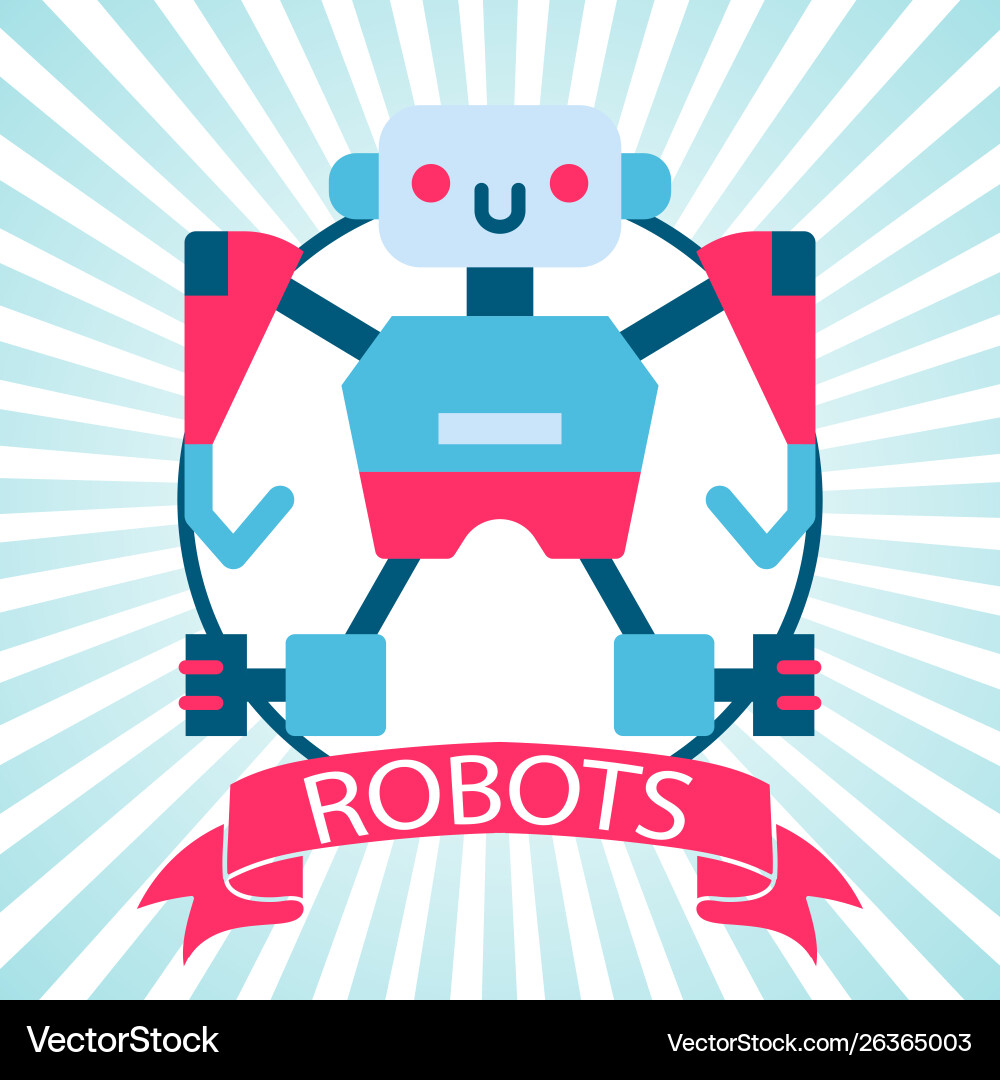 Robot toy with banner on retro Royalty Free Vector Image