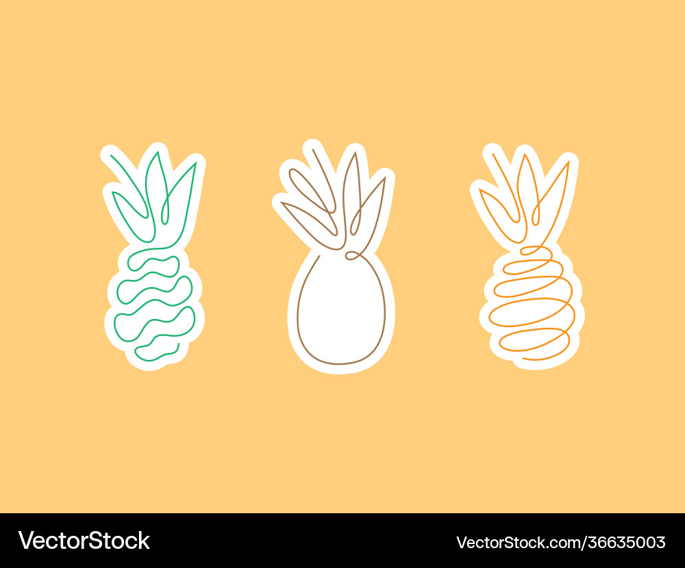 Sticker one line art style a pineapple Royalty Free Vector