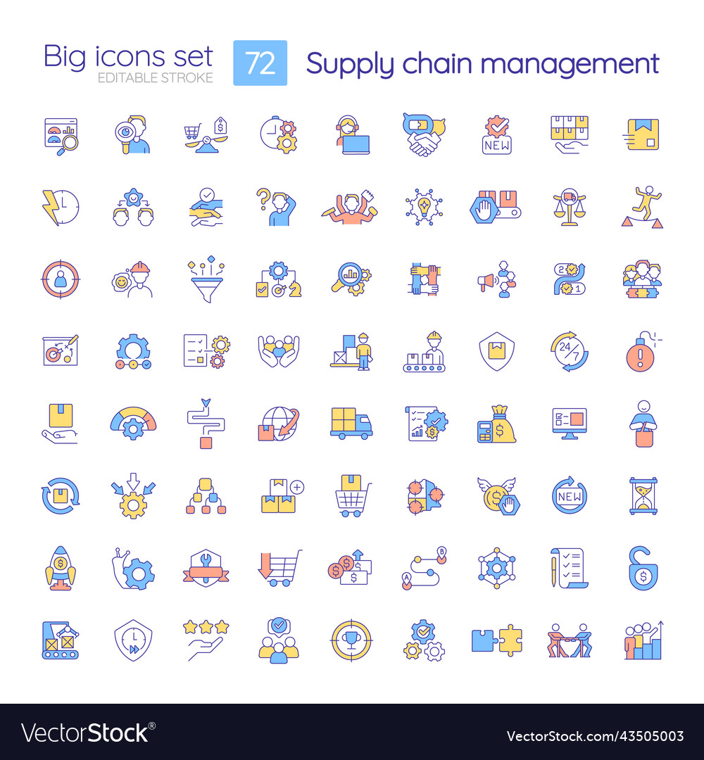 Supply chain management rgb color icons set Vector Image