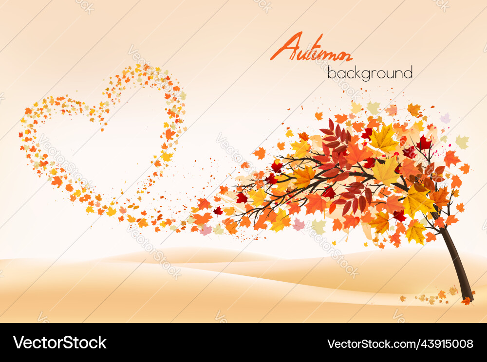 Autumn abstract background with heart shaped Vector Image