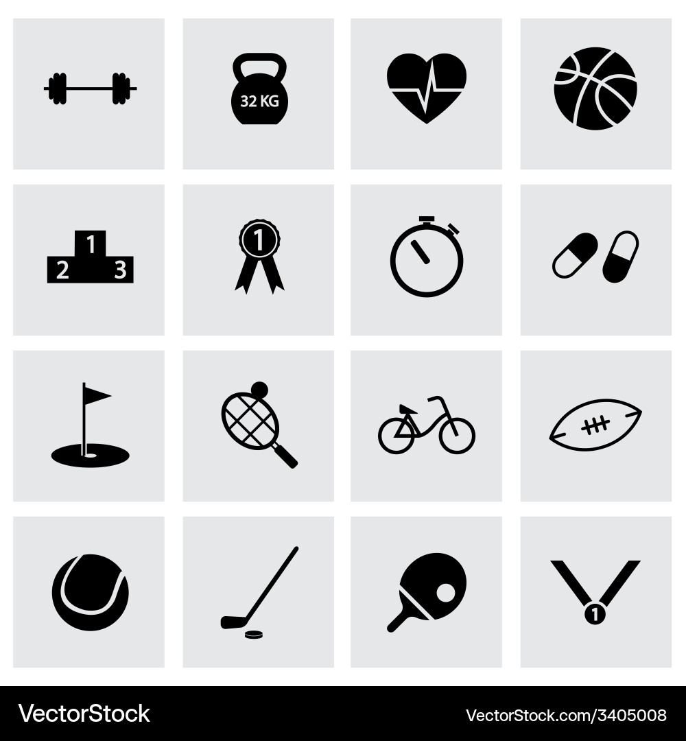 Black sport icons set Royalty Free Vector Image