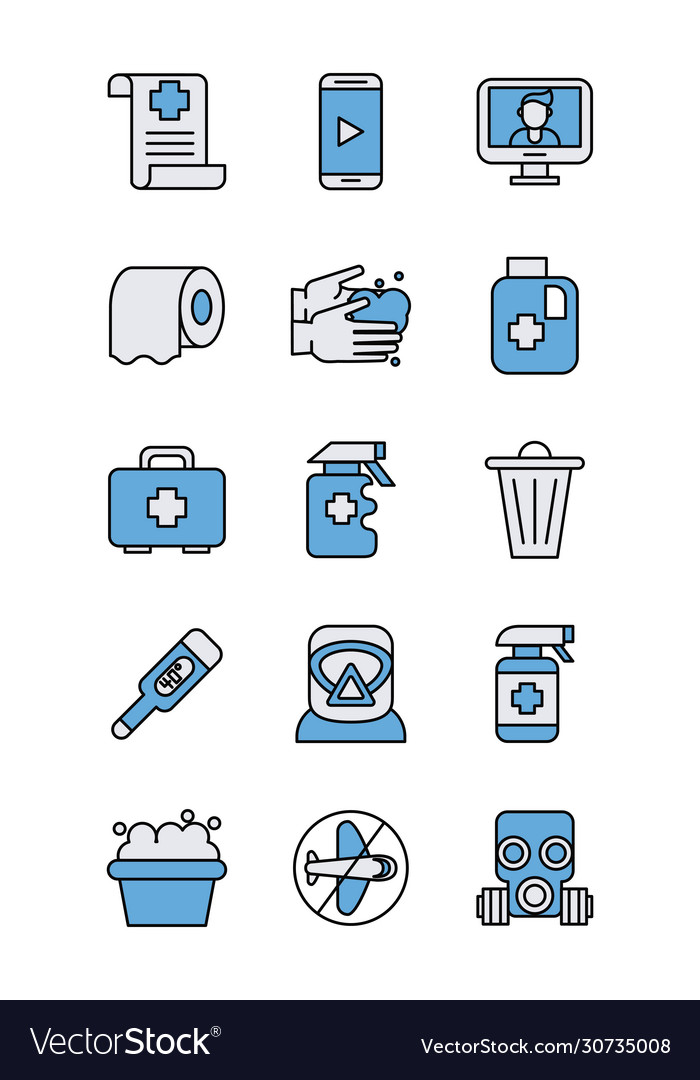 Bundle covid19 set icons Royalty Free Vector Image