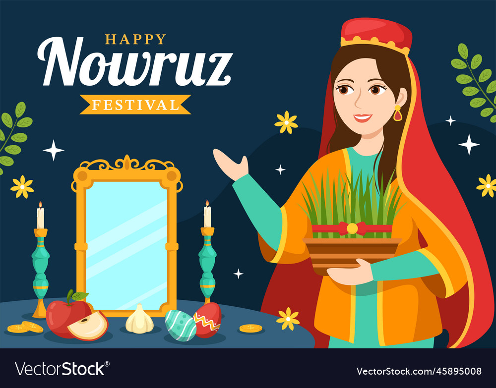 Happy nowruz day or iranian new year with grass Vector Image
