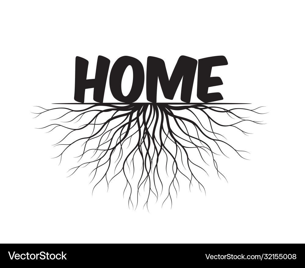 Home text and idea concept with leaves and roots Vector Image