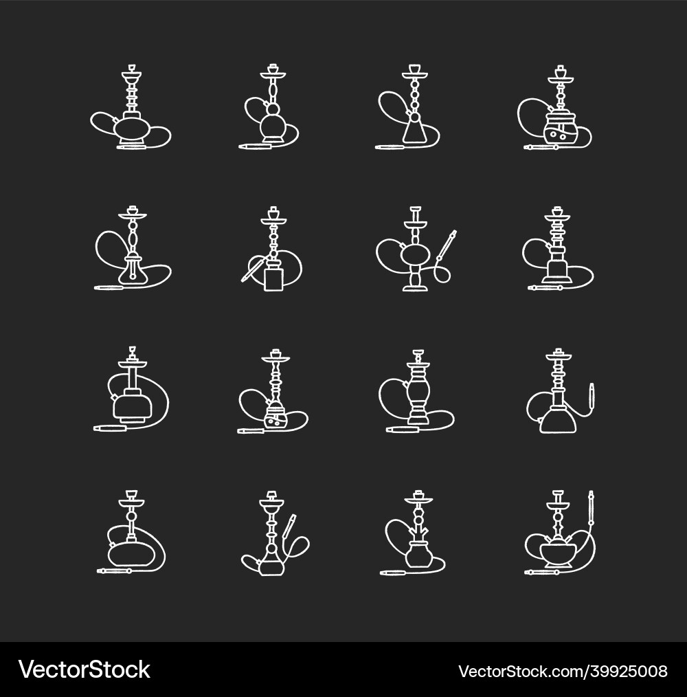 Hookah chalk white icons set on black background Vector Image